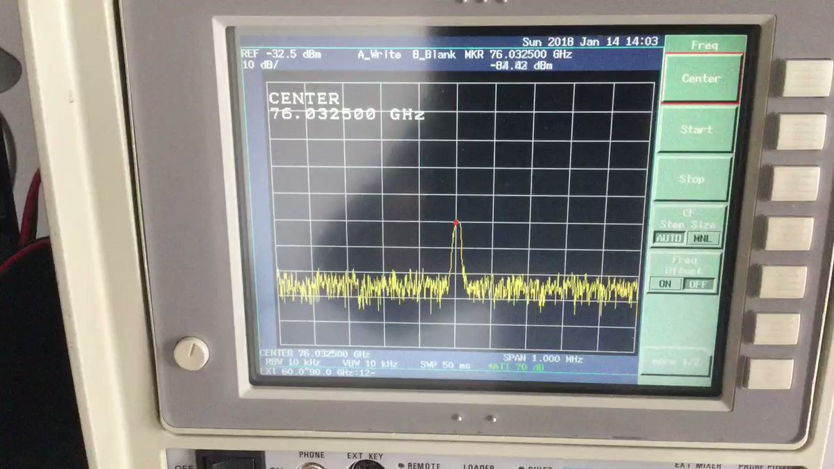 First light of the 76GHz xverter, TX test. The Yaesu FT817 is sending ...